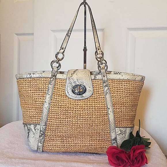 Coach | Bags | Hampton Python Straw Tote | Poshmark